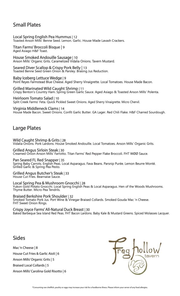 Menu – Frog Hollow Tavern