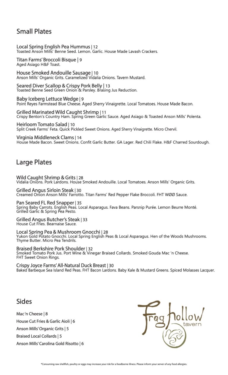 Menu – Frog Hollow Tavern